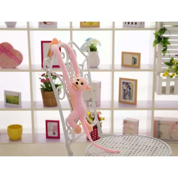 Peluche de mono kawaii con larga cola rosa • Mi Peluche