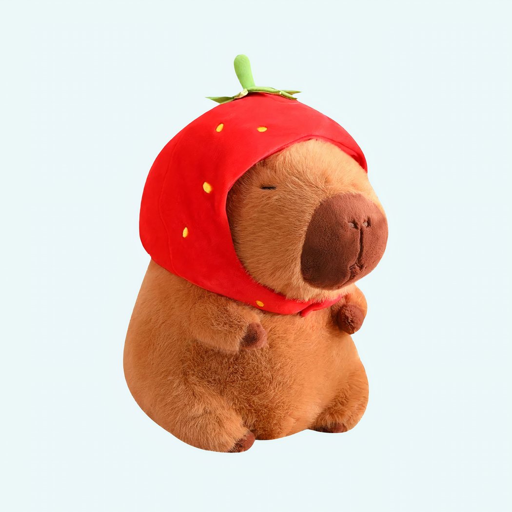 Peluche capibara con sombrero de fresa • Mi Peluche
